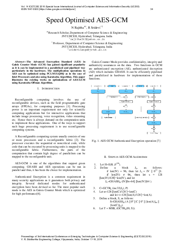(PDF) Speed Optimised AES-GCM
