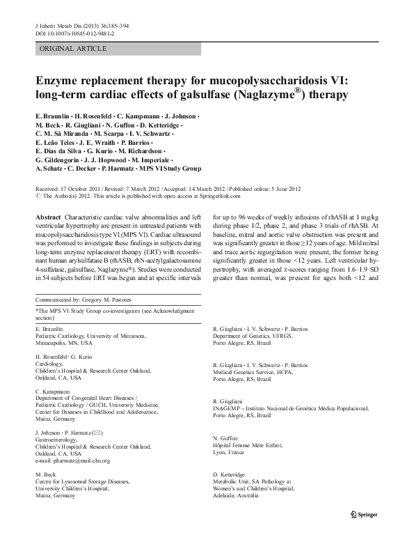 (PDF) Long-term Cardiac Effects of Galsulfase in MPS VI