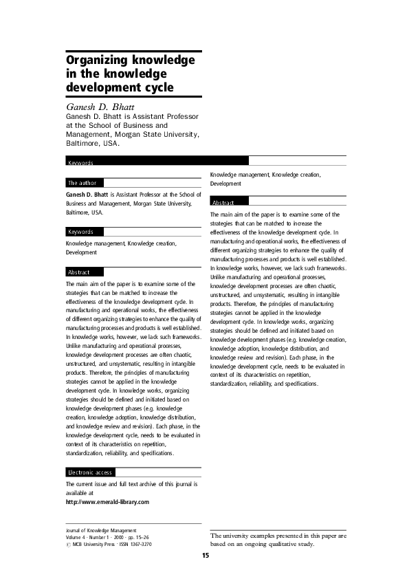 (PDF) Organizing knowledge in the knowledge development cycle