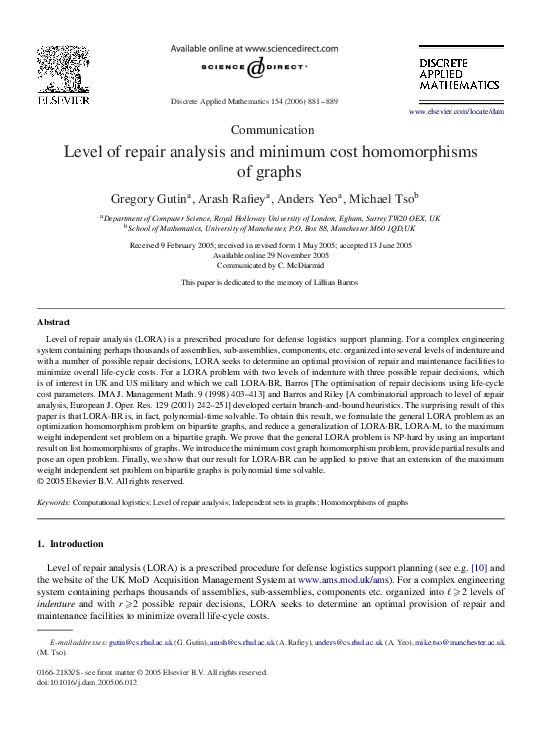 (PDF) A graph-theoretical approach to level of repair analysis