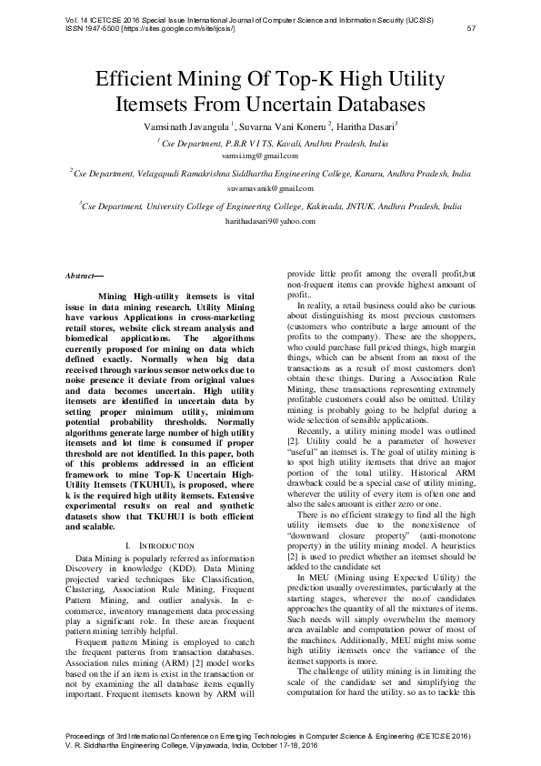 (PDF) Efficient Mining Of Top-K High Utility Itemsets From Uncertain Databases