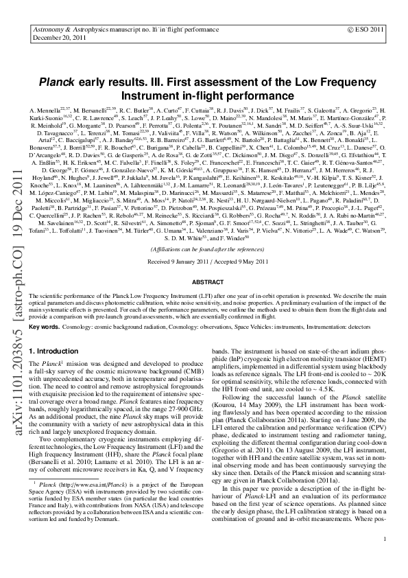 (PDF) Planck LFI In-Flight Performance: First Year Results