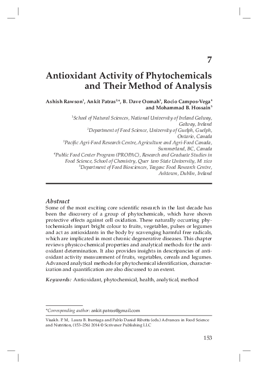 (PDF) Antioxidant Activity of Phytochemicals and Their Method of Analysis