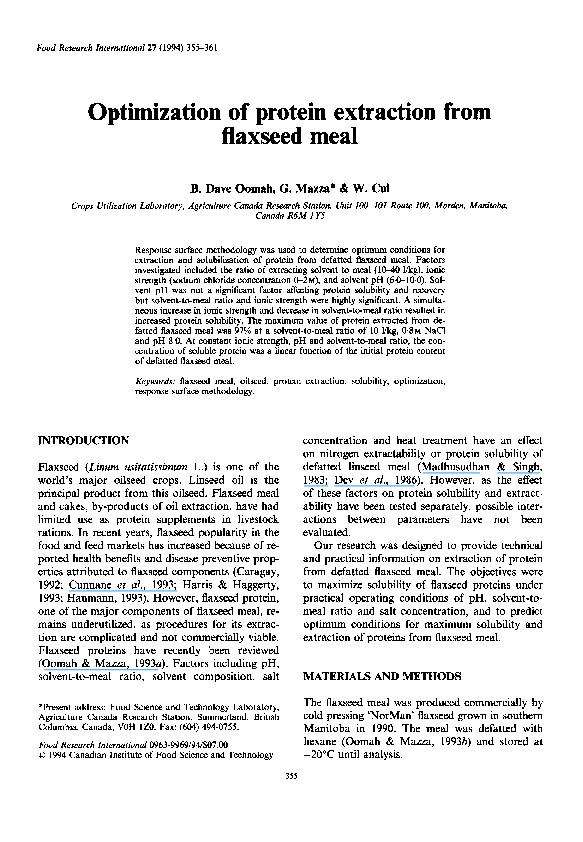 (PDF) Optimization of protein extraction from flaxseed meal