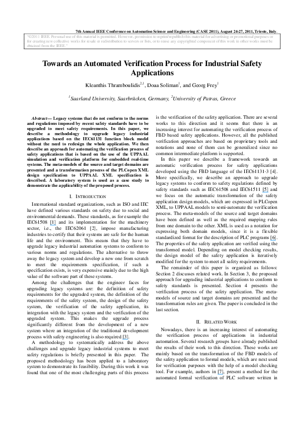 (PDF) Towards an automated verification process for industrial safety ...