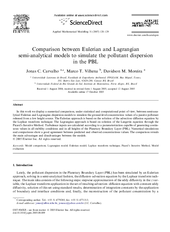 (PDF) Comparison between Eulerian and Lagrangian semi-analytical models to simulate the ...