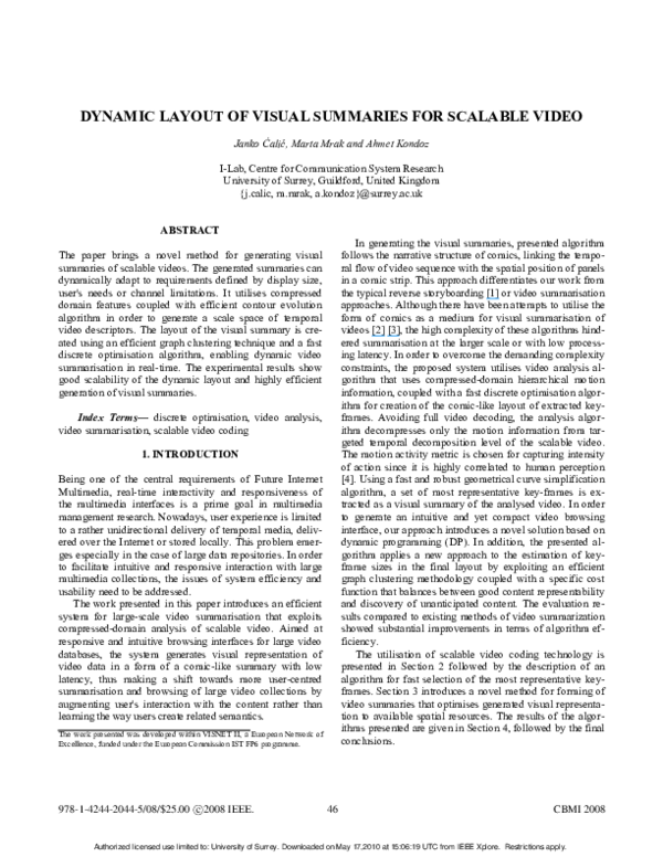 (PDF) Dynamic layout of visual summaries for scalable video