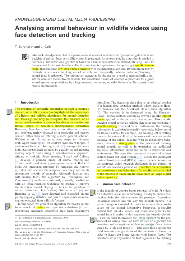 (PDF) Analysing animal behaviour in wildlife videos using face ...