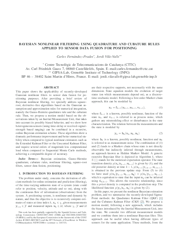 Pdf Bayesian Nonlinear Filtering Using Quadrature And Cubature Rules