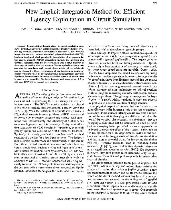 Pdf New Implicit Integration Method For Efficient Latency Exploitation In Circuit Simulation