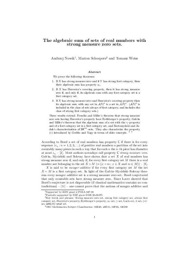 (PDF) The algebraic sum of sets of real numbers with strong measure ...