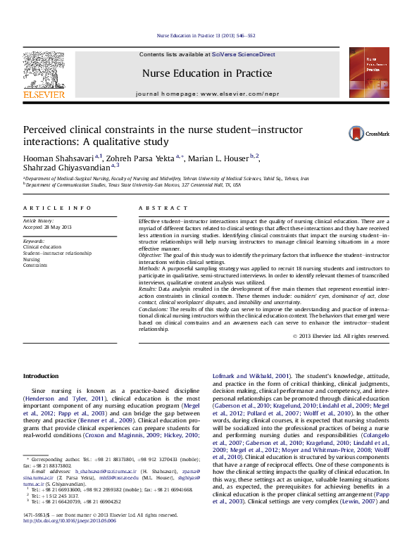 Perceived clinical constraints in the nurse studenteinstructor ...