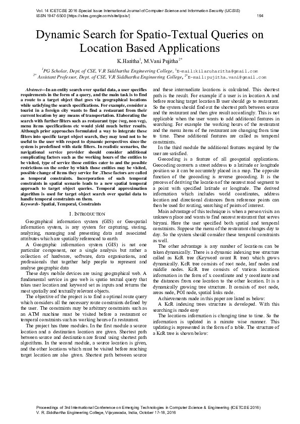 Pdf Dynamic Search For Spatio Textual Queries On Location Based Applications