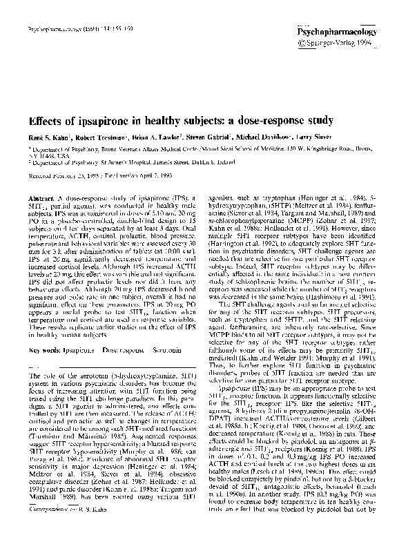 (PDF) Effects of ipsapirone in healthy subjects: a dose-response study