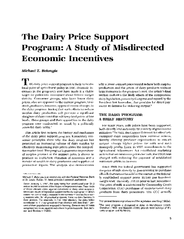 (PDF) The Dairy Price Support Program: A Study of Misdirected Economic ...