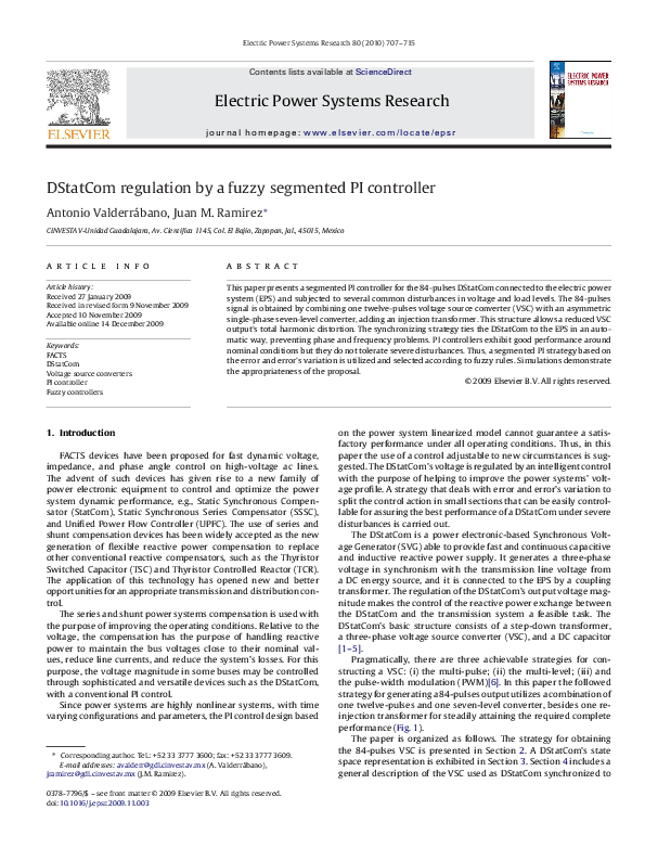 Pdf Dstatcom Regulation By A Fuzzy Segmented Pi Controller
