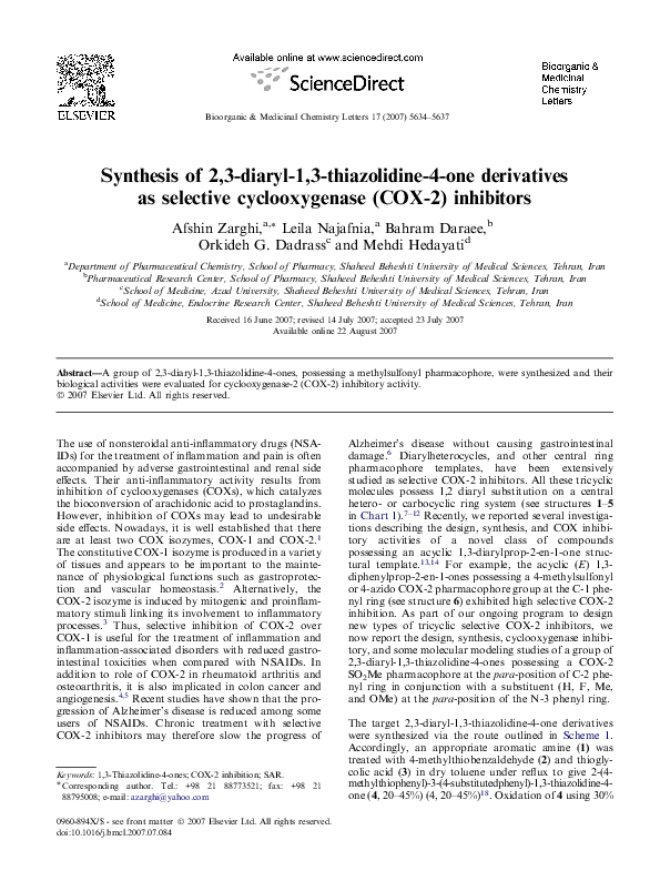 (PDF) Synthesis of 2,3-diaryl-1,3-thiazolidine-4-one derivatives as ...