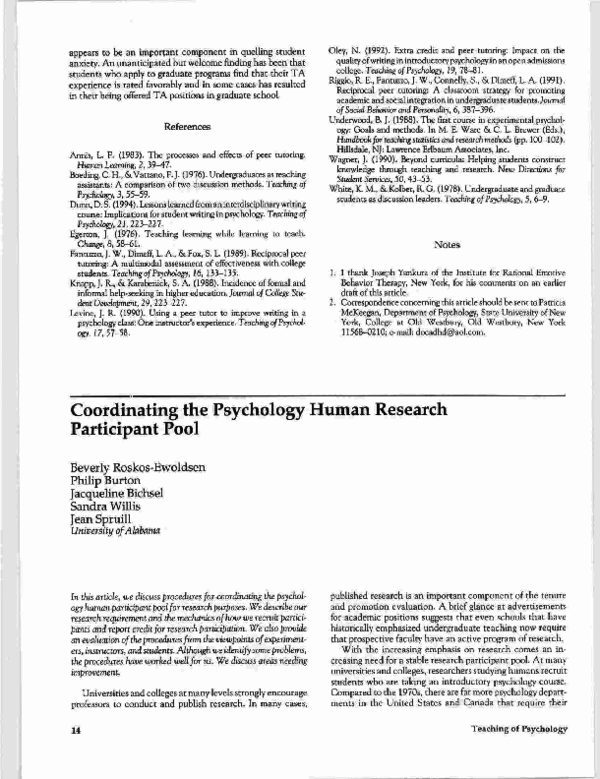 (PDF) Coordinating the psychology human research participant pool