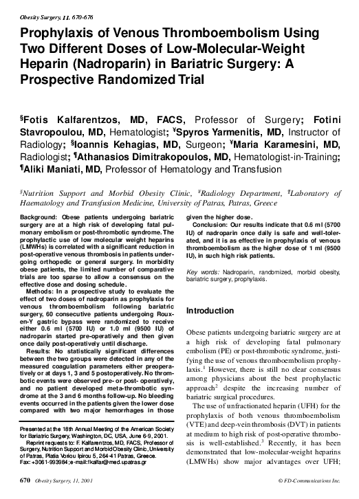 (PDF) Prophylaxis of Venous Thromboembolism Using Two Different Doses of Low-Molecular-Weight ...