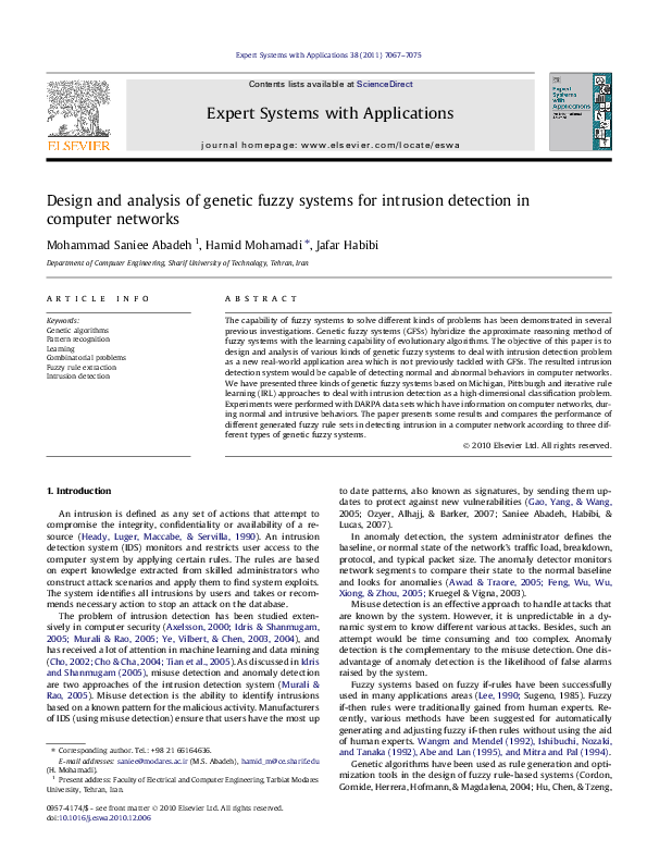 (PDF) Design and analysis of genetic fuzzy systems for intrusion detection in computer networks