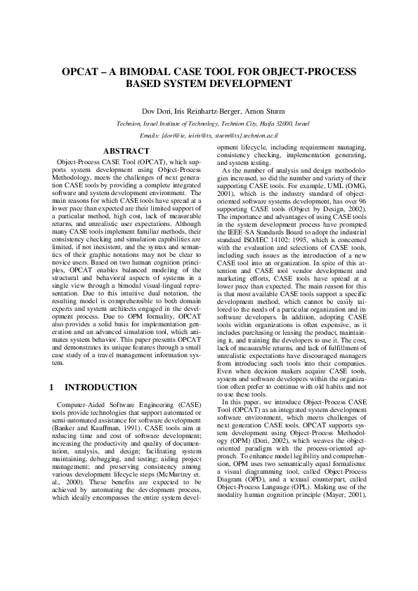 (PDF) OPCAT-a bimodal CASE tool for object-process based system development