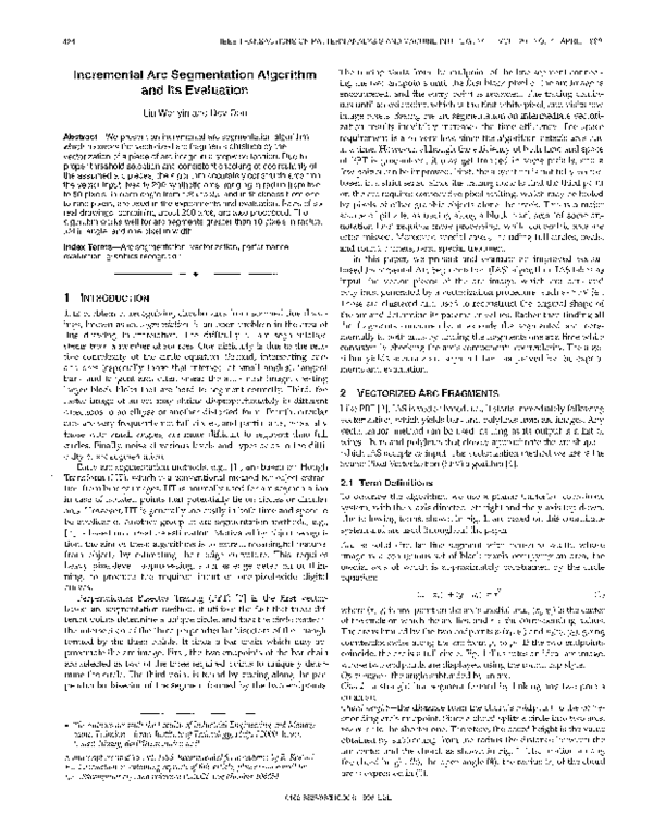 Pdf Incremental Arc Segmentation Algorithm And Its Evaluation 
