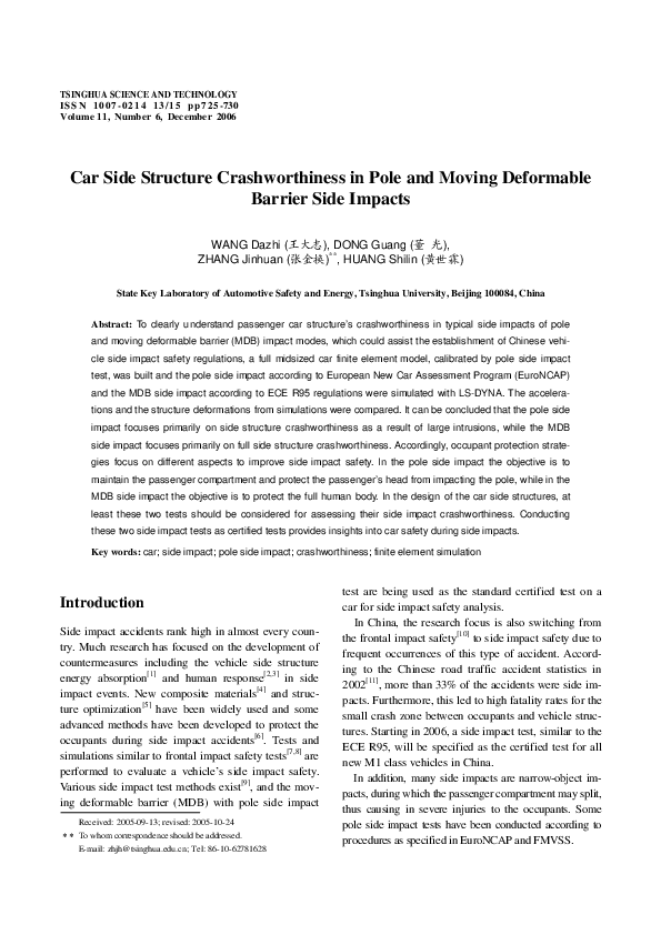 (PDF) Car Side Structure Crashworthiness in Pole and Moving Deformable ...