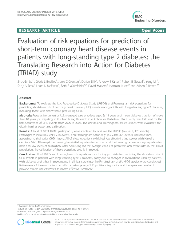 (PDF) Evaluation of risk equations for prediction of short-term ...