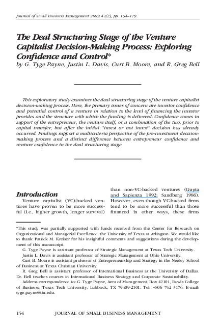 (PDF) The Deal Structuring Stage of the Venture Capitalist Decision-Making Process: Exploring ...