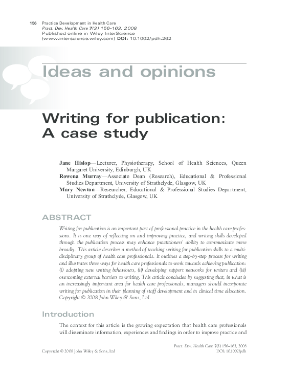 (PDF) Writing for publication: A case study