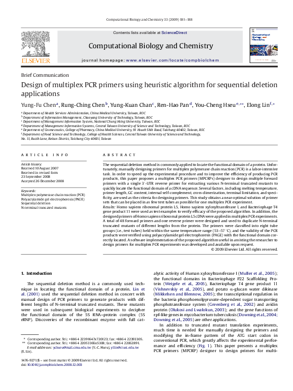 (PDF) Design of multiplex PCR primers using heuristic algorithm for sequential deletion applications