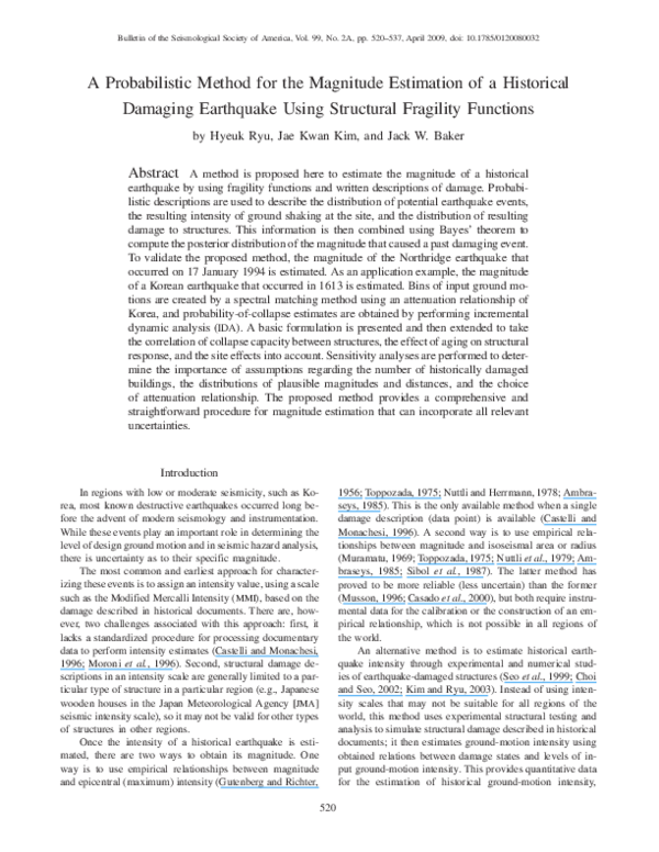 (PDF) A Probabilistic Method for the Magnitude Estimation of a ...