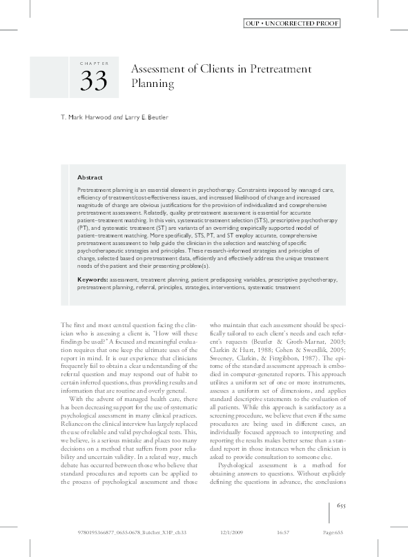 (PDF) Assessment of Clients in Pretreatment Planning