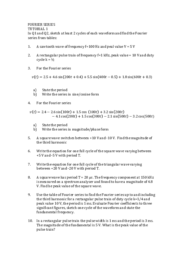fourier series of a rectangular pulse train