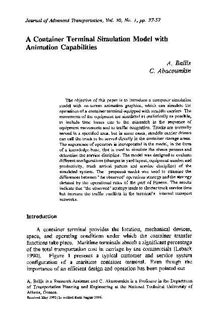 Pdf A Container Terminal Simulation Model With Animation Capabilities