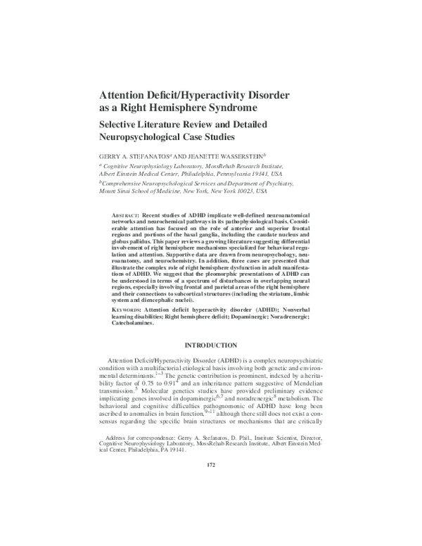 (PDF) Attention Deficit/Hyperactivity Disorder as a Right Hemisphere ...
