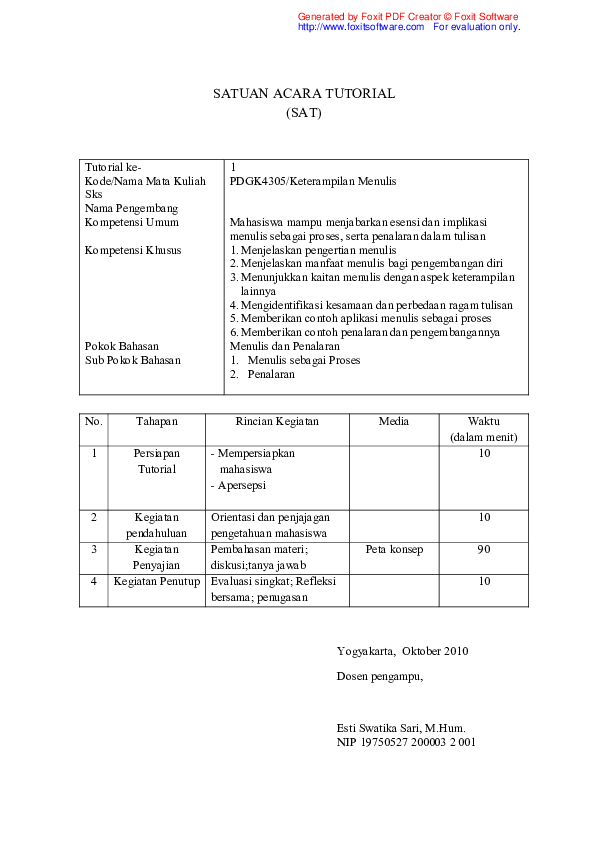 (PDF) SATUAN ACARA TUTORIAL (SAT