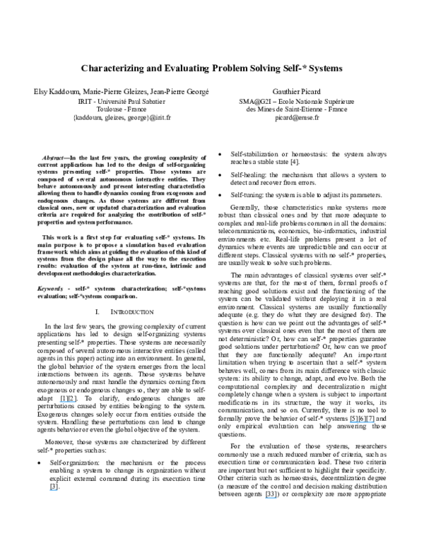 (PDF) Characterizing and Evaluating Problem Solving Self* Systems