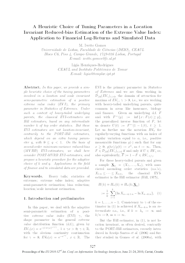 Pdf A Heuristic Choice Of Tuning Parameters In A Location Invariant Reduced Bias Estimation Of