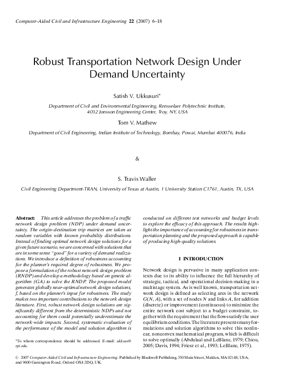(PDF) Robust Transportation Network Design Under Demand Uncertainty