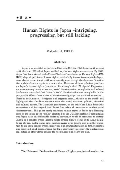 (PDF) Human Rights in Japan -intriguing, progressing, but still lacking