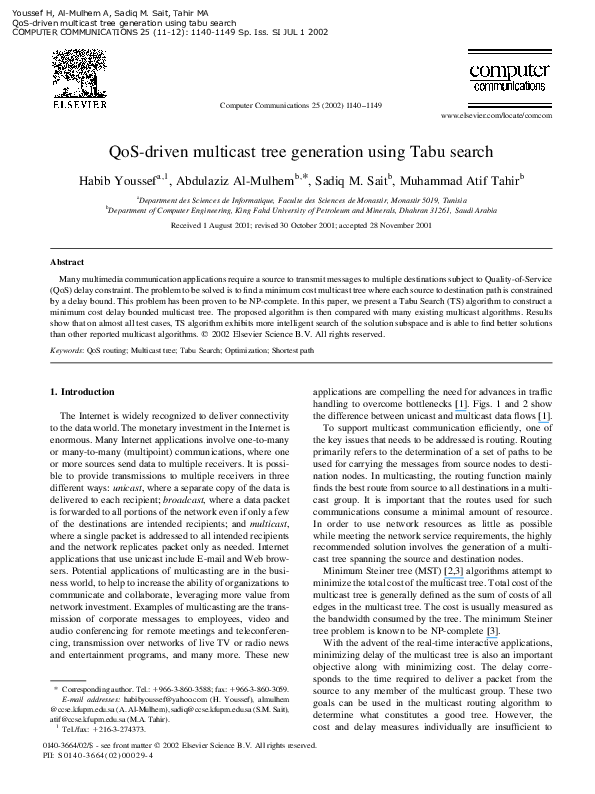 (PDF) QoS-driven multicast tree generation using Tabu search