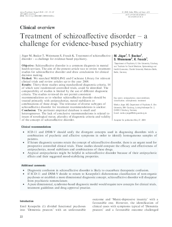 (PDF) Treatment of schizoaffective disorder â a challenge for evidence ...