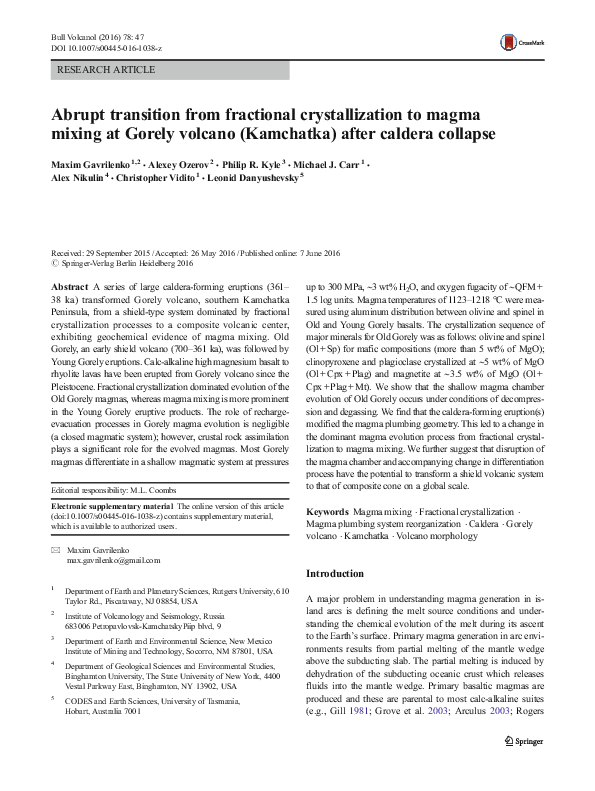 (PDF) Abrupt transition from fractional crystallization to magma mixing ...