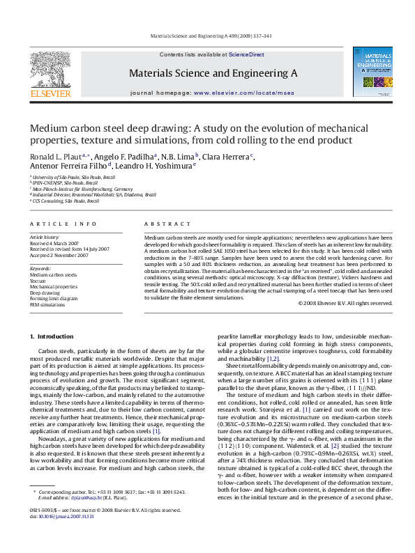 (PDF) Medium carbon steel deep drawing: A study on the evolution of ...