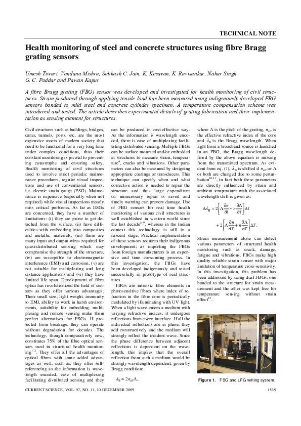 (PDF) Health monitoring of steel and concrete structures using fibre Bragg grating sensors