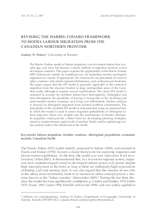 (PDF) Revising the Harris-Todaro framework to model labour migration ...