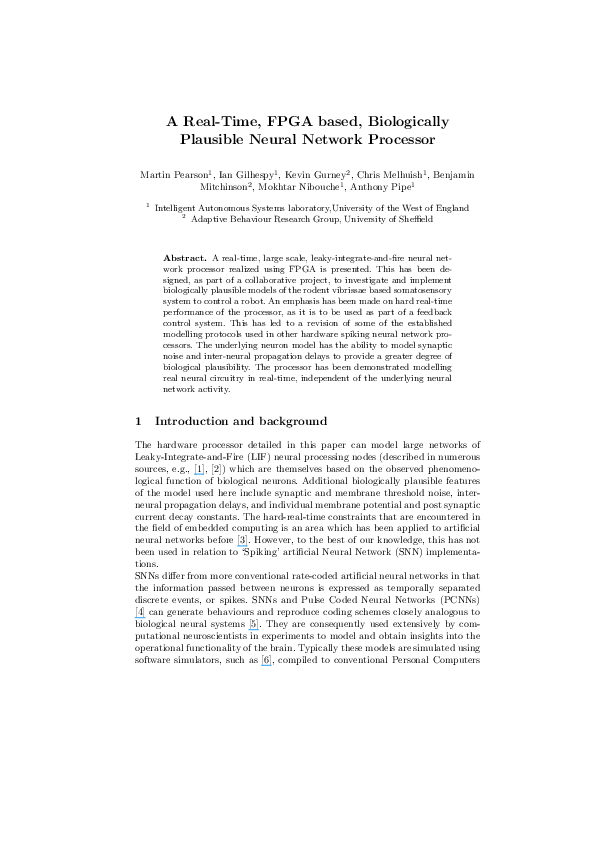 Pdf A Real Time Fpga Based Biologically Plausible Neural Network Processor