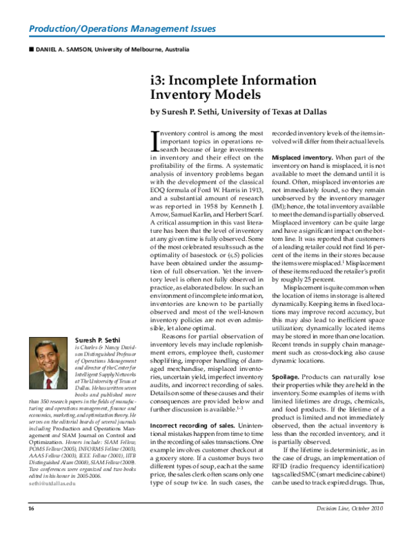 i3: Incomplete Information Inventory Models