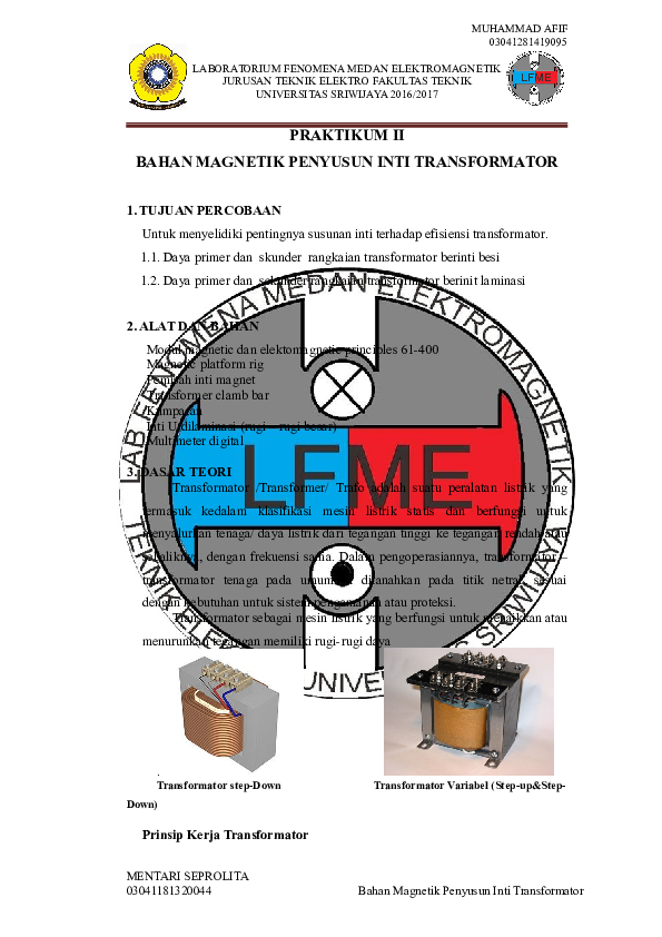 (DOC) PRAKTIKUM 2 BAHAN MAGNETIK PENYUSUN INTI TRANSFORMATOR - MUHAMMAD ...